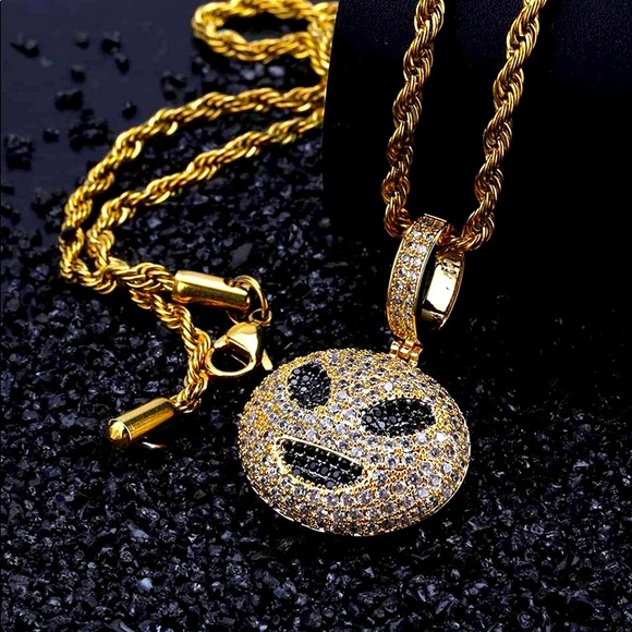 Accessories | Iced Out 18k Gold Emoji Alien Pendant | Poshmark